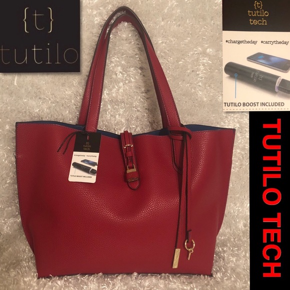 Tutilo | Bags | Tutilo Tech Red And Blue Charging Tote | Poshmark